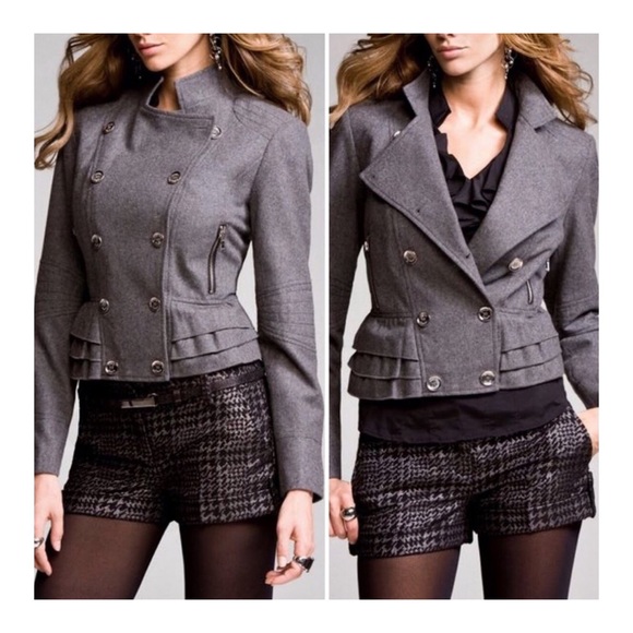 Express | Jackets & Coats | Express Gray Ruffled Bottom Wool Jacket ...